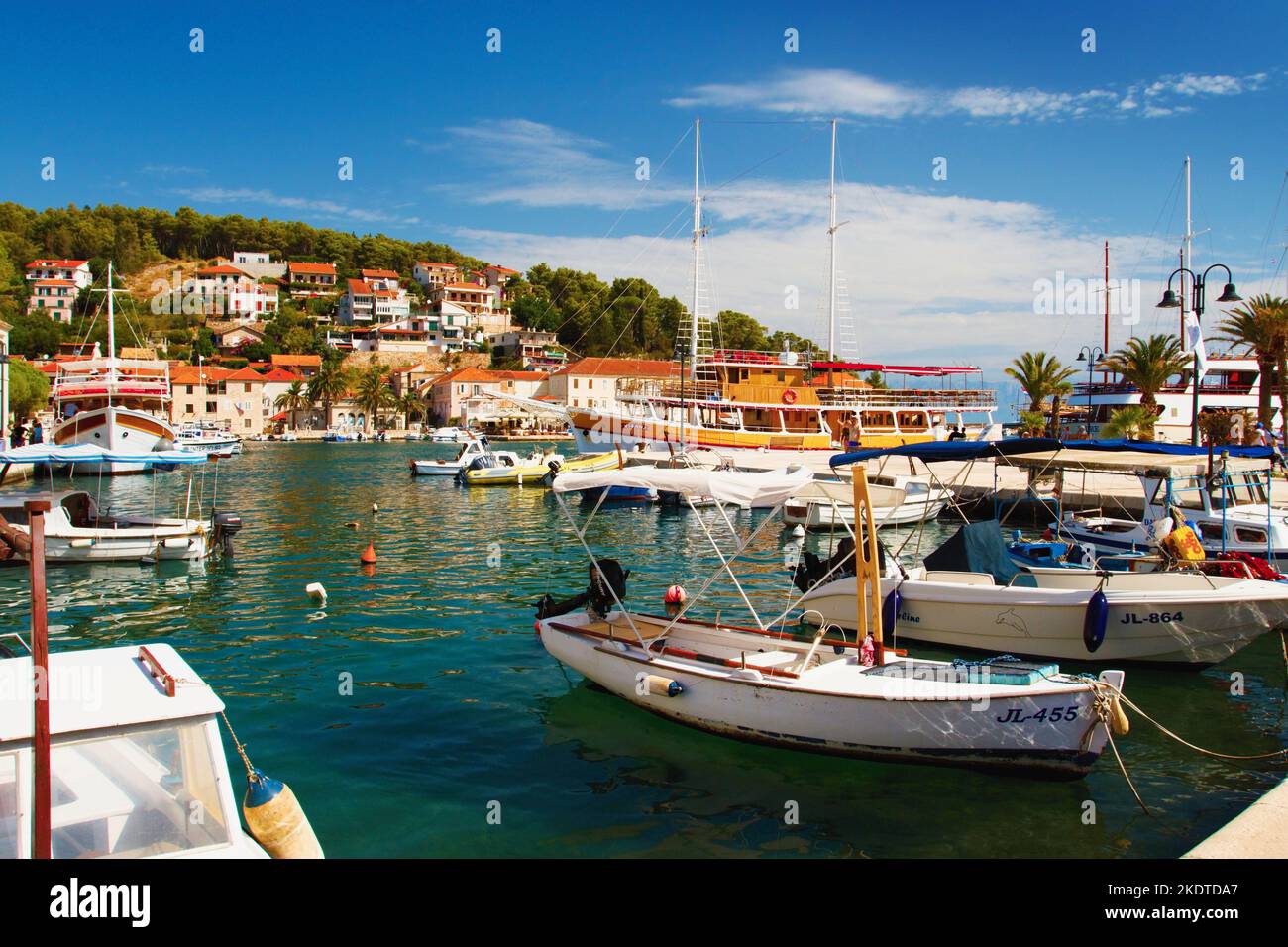 The town and harbor of Jelsa on the island of Hvar in the Adriatic Sea ...