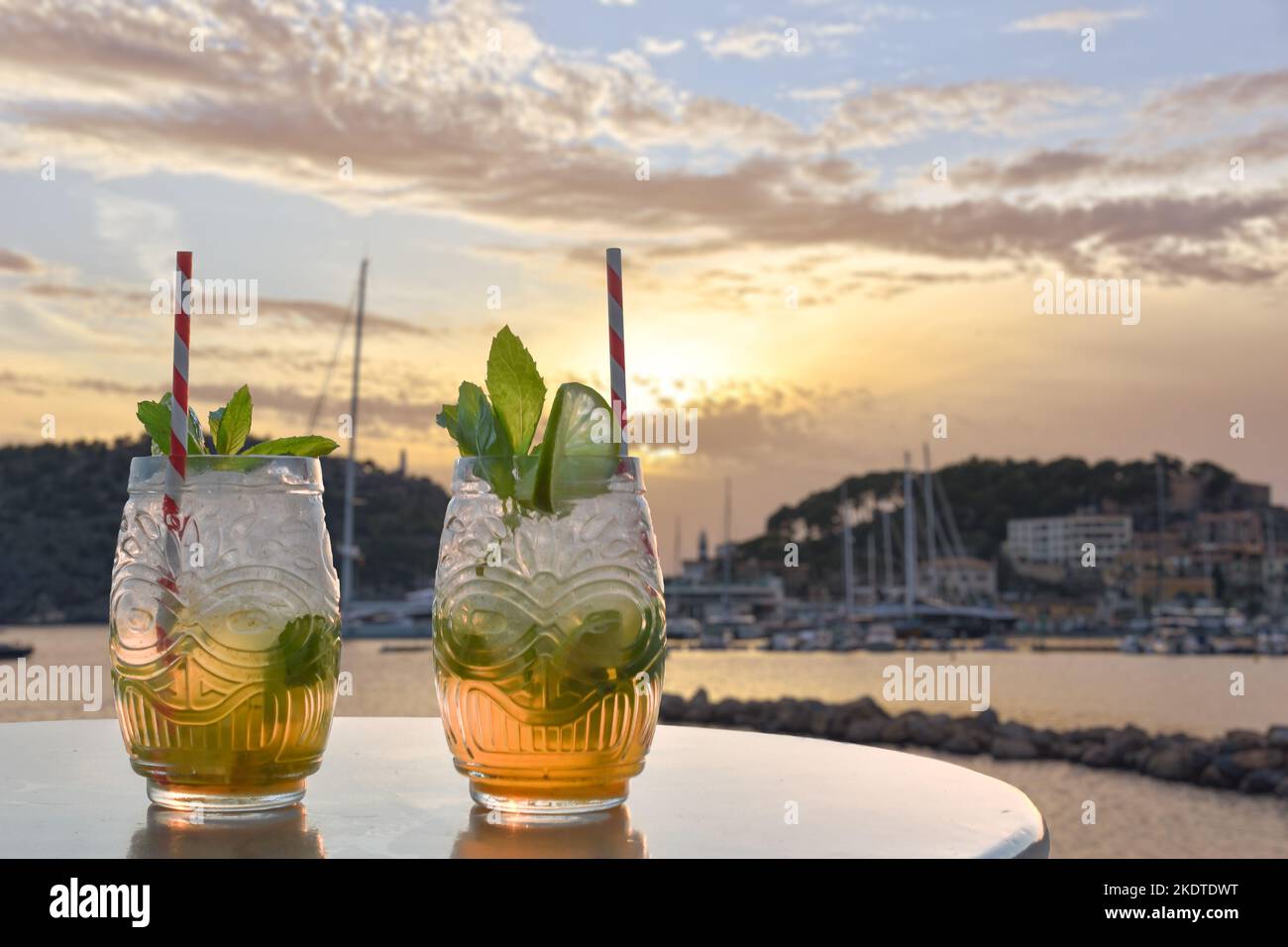 two drinks in front of a mediterranean harbor Stock Photo - Alamy