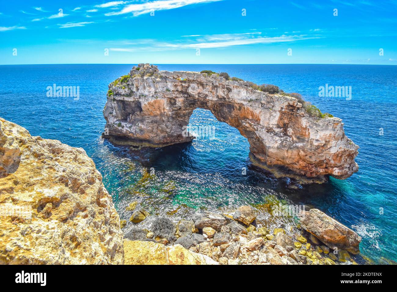 Es Pontas rock arch a natural wonder on Mallorca Stock Photo - Alamy