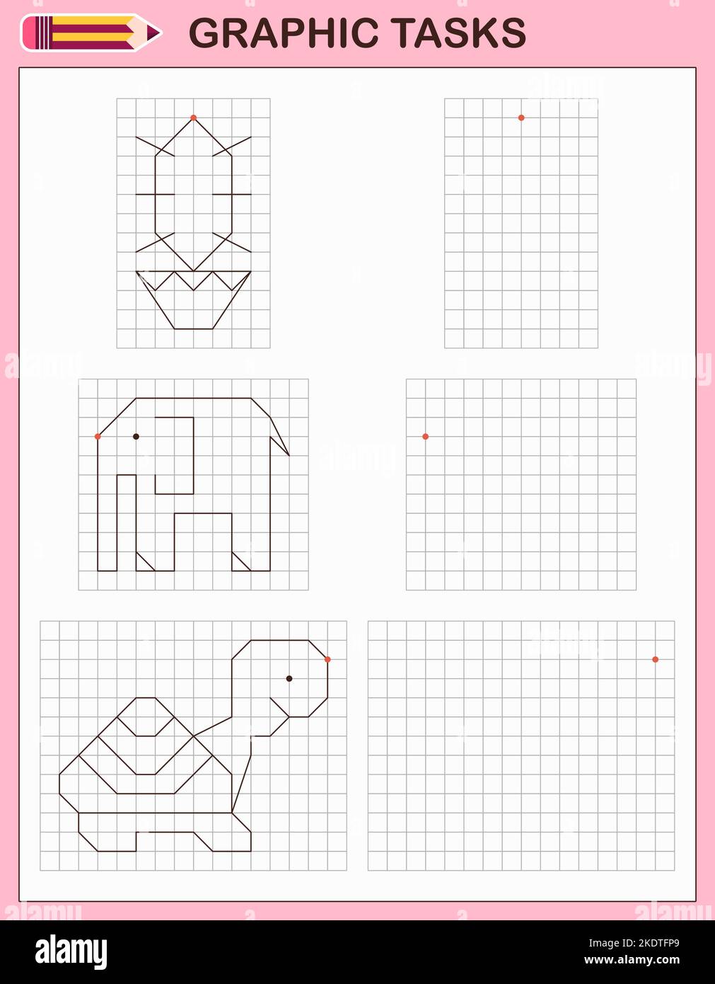 Graphic tasks by cells. Educational games for kids Stock Vector Image ...