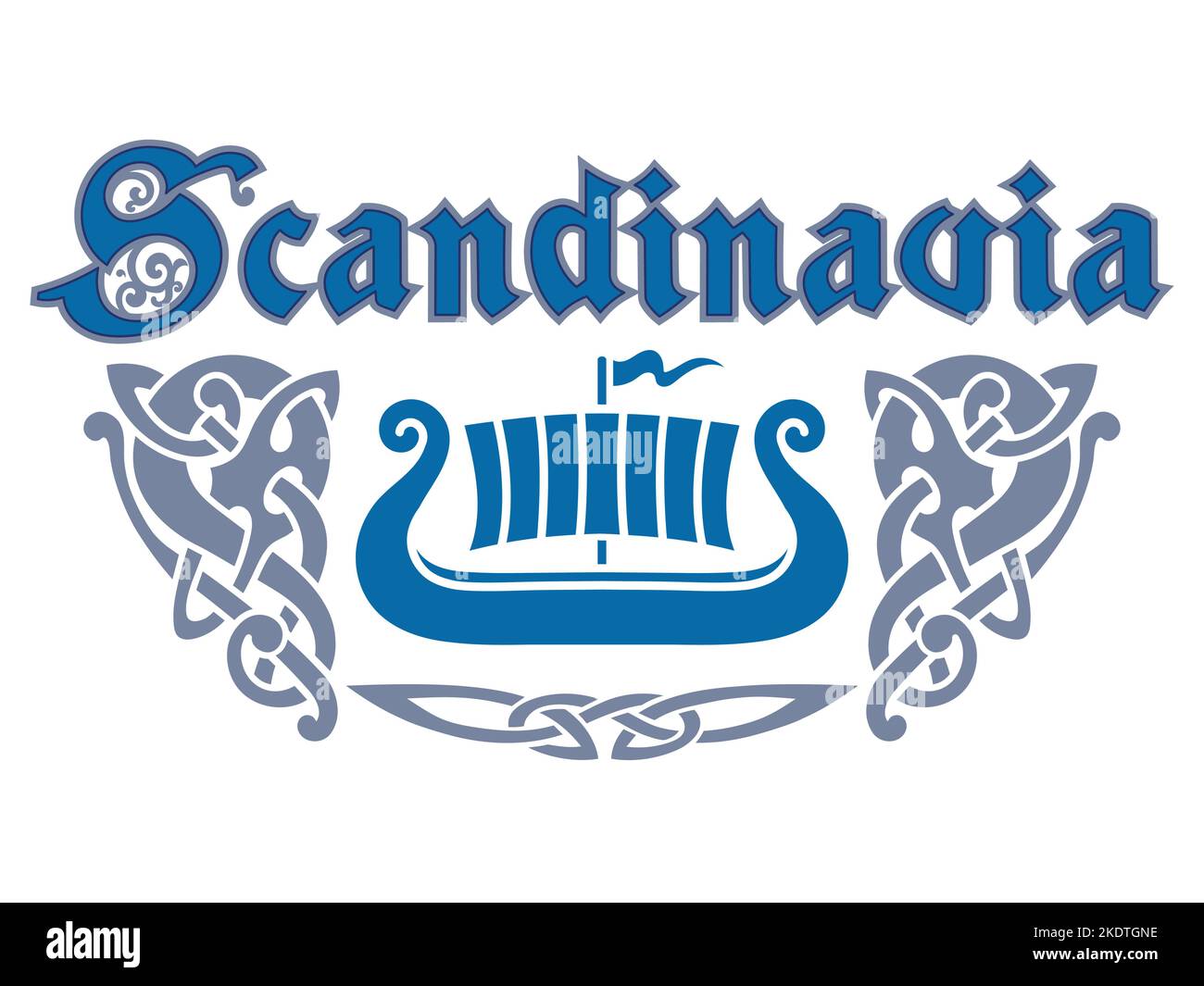 Ancient Scandinavian design. Viking ship Drakkar and Old Norse pattern ...