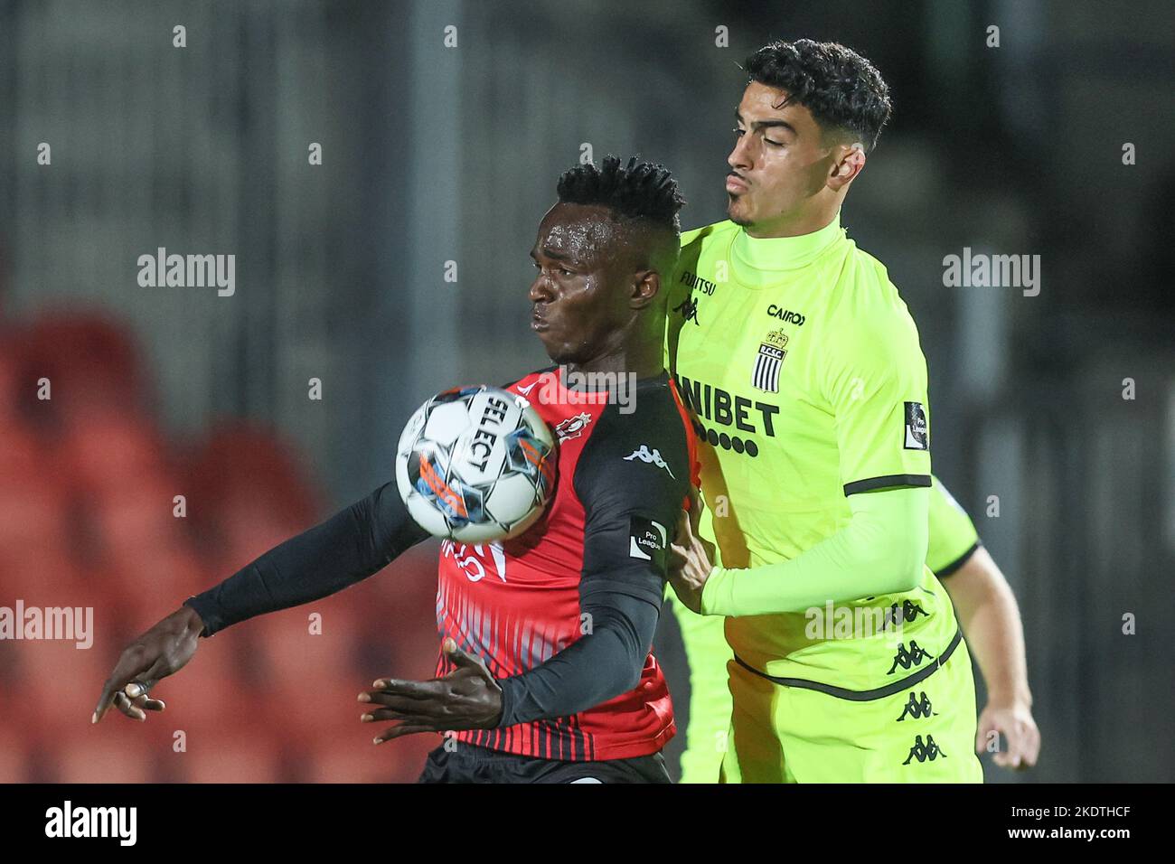 Seraing's Ejaita Ifoni and Charleroi's Stelios Andreou fight for the ...