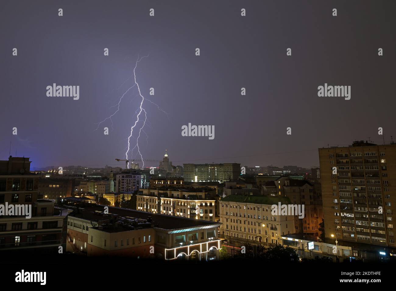 July 10, 2021. Moscow Russia. Lightning flashes in the sky over the ...