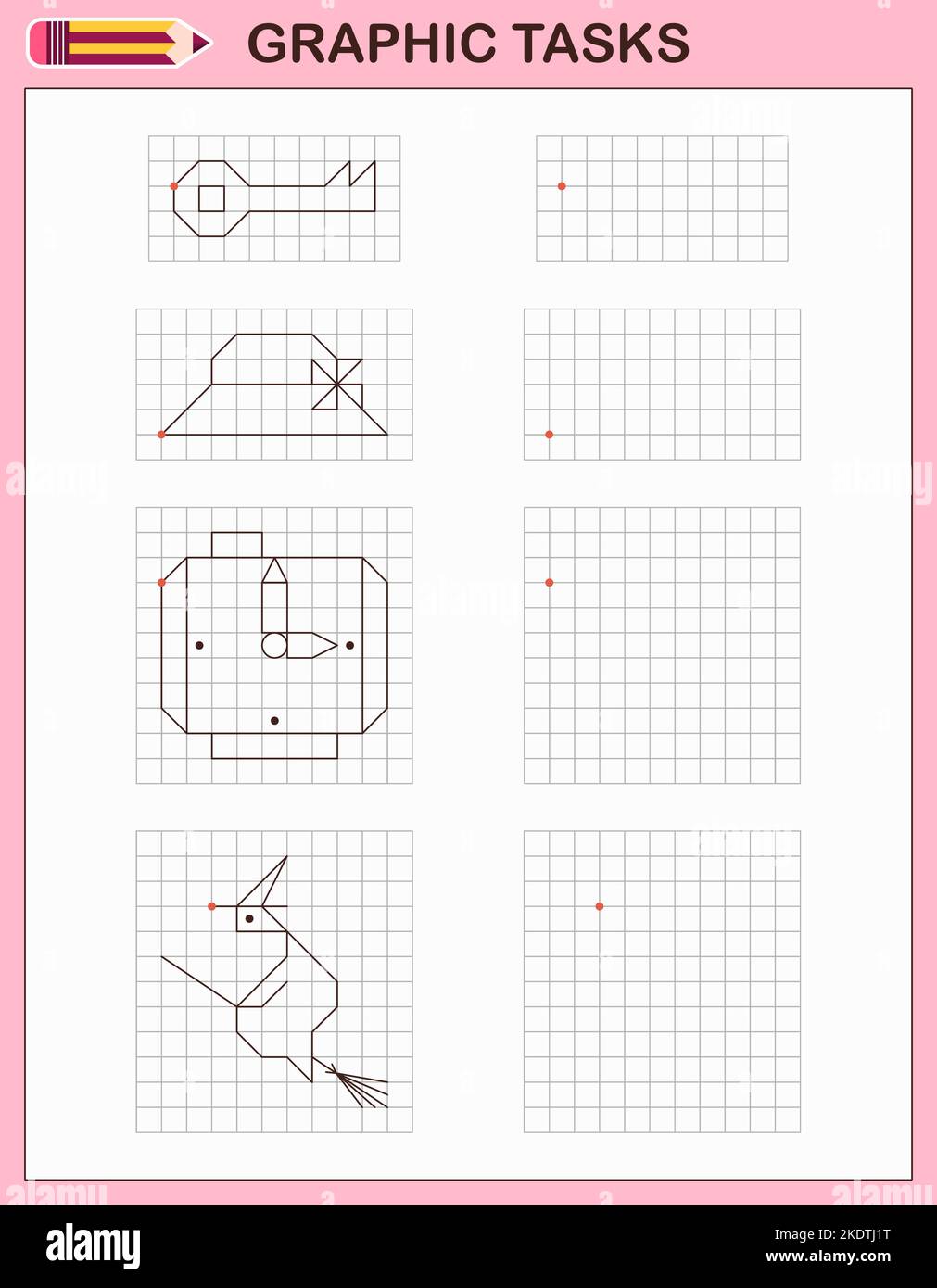 Graphic tasks by cells. Educational games for kids Stock Vector Image ...