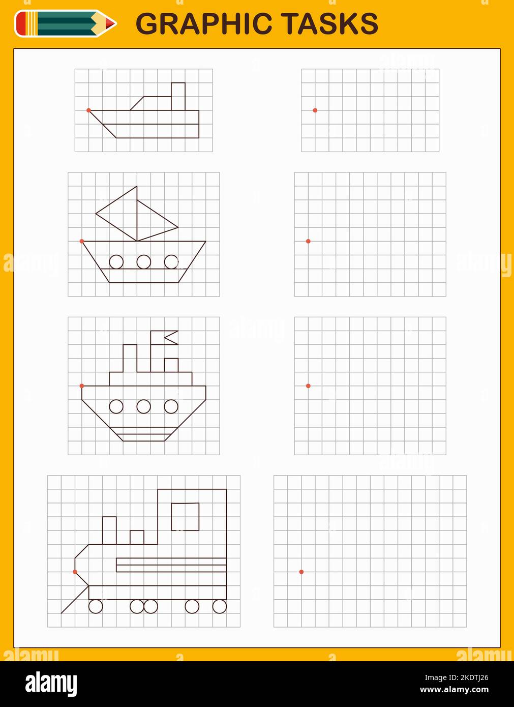 Graphic tasks by cells. Educational games for kids Stock Vector Image ...