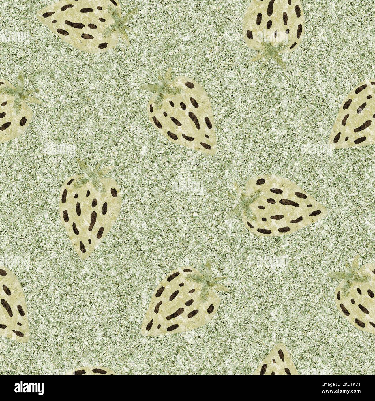 Green marl strawberry vintage seamless pattern. Cottagecore linen retro ...