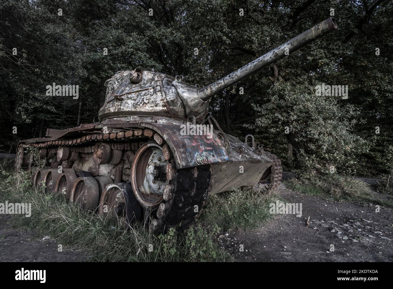 Scrap battle tank on a military training area Stock Photo - Alamy