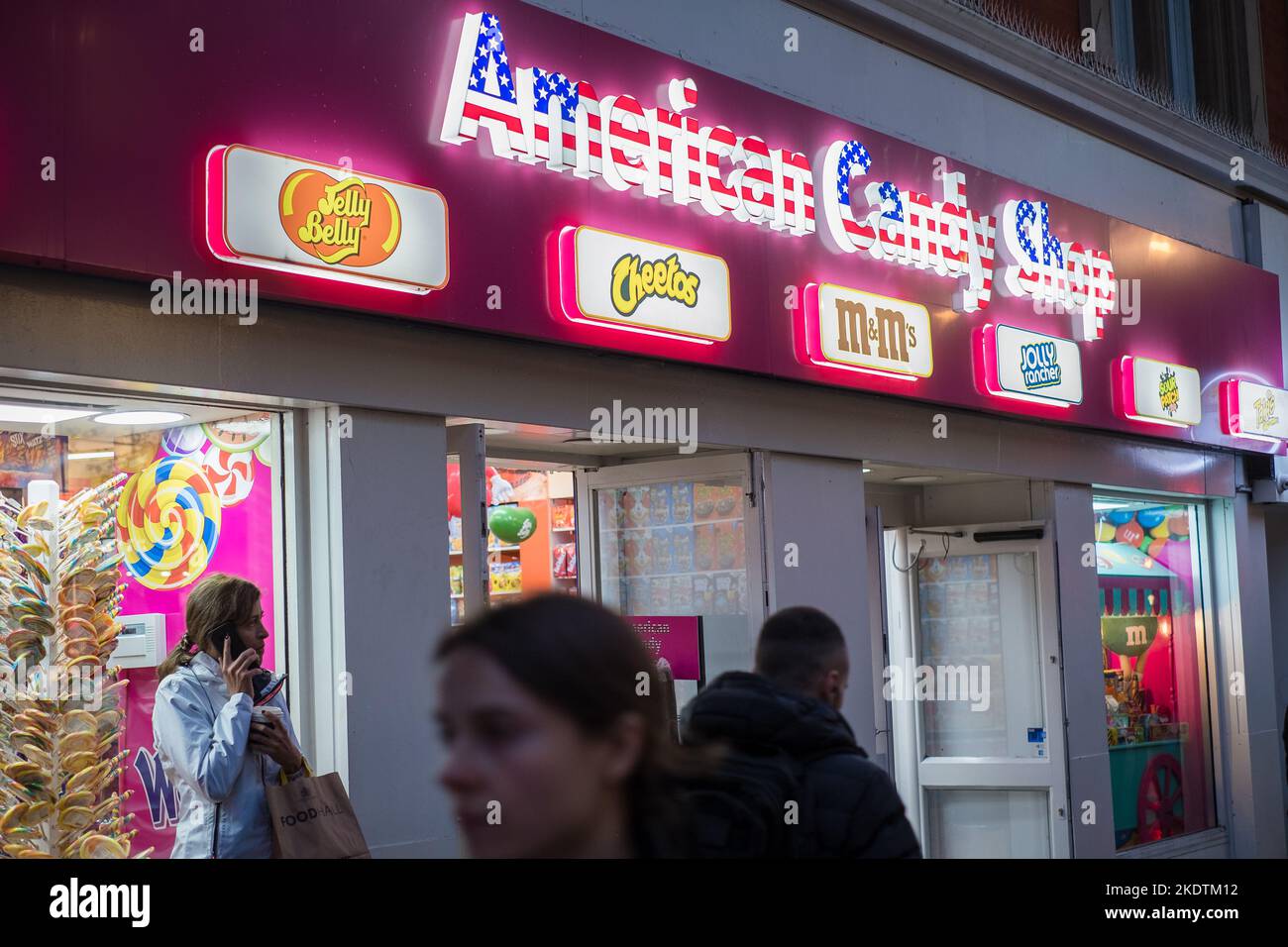London, UK - November 6, 2022: American Candy Shop sign on busy Oxford ...