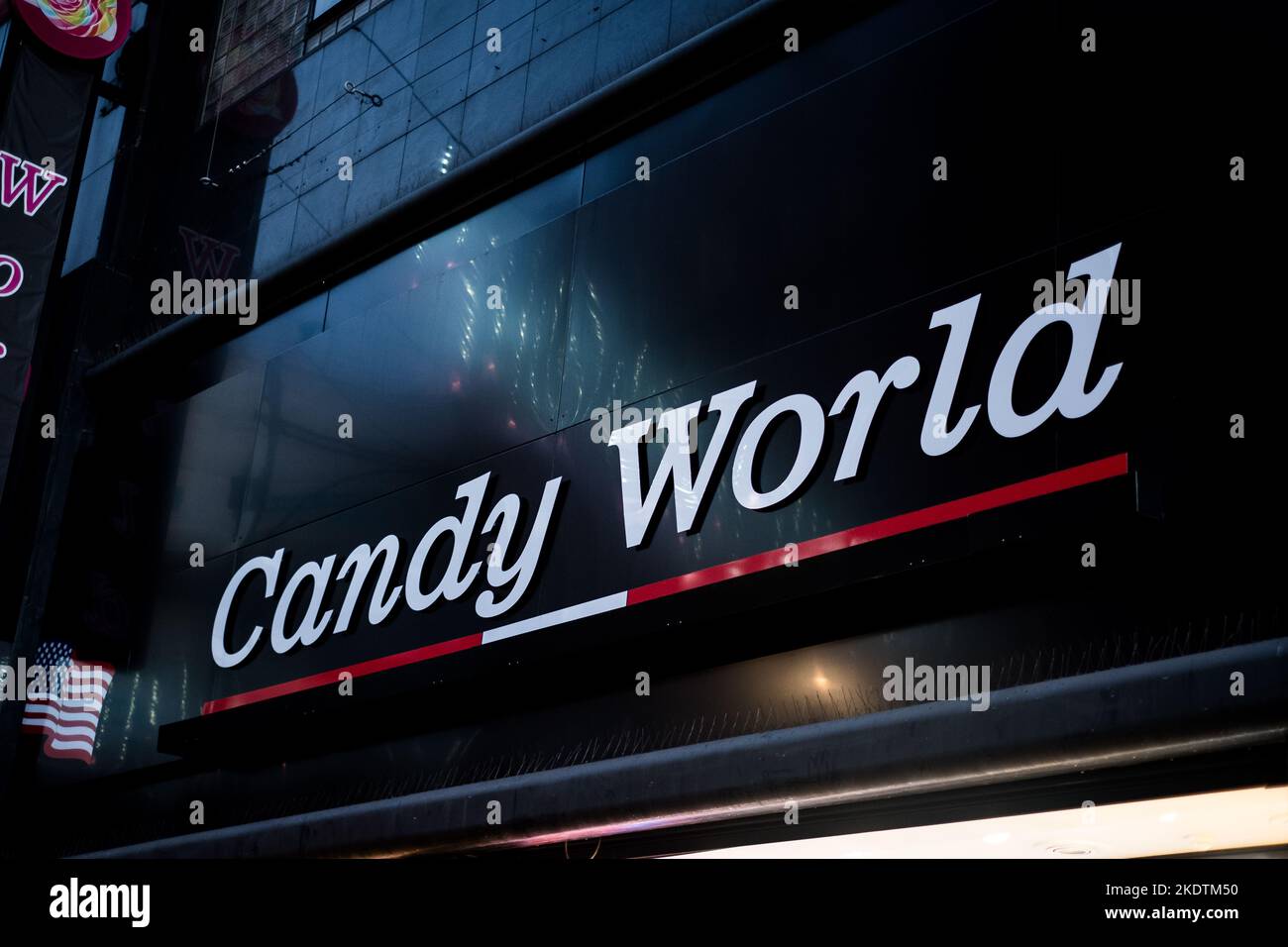 London, UK - November 6, 2022: Candy World shop sign on busy Oxford ...