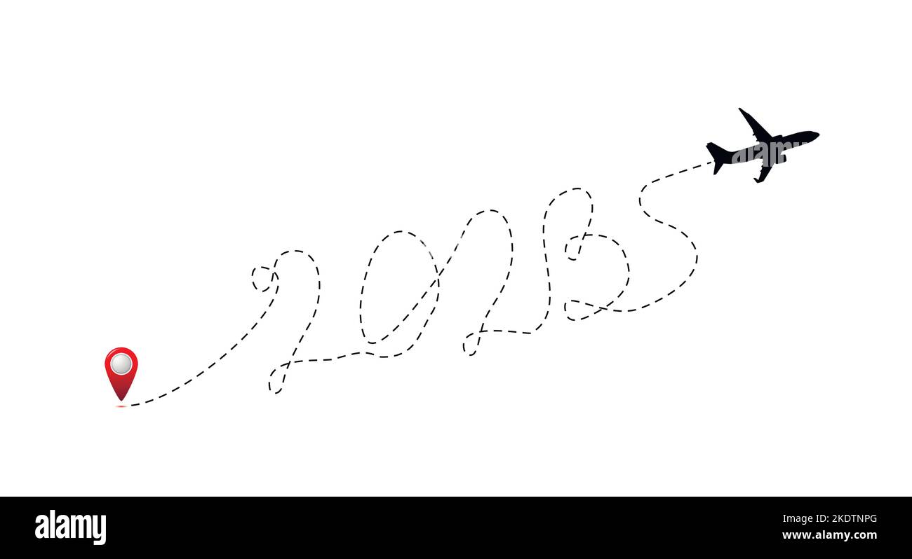 Airplane 2023 dotted path, aircraft tracking. vector illustration Stock ...