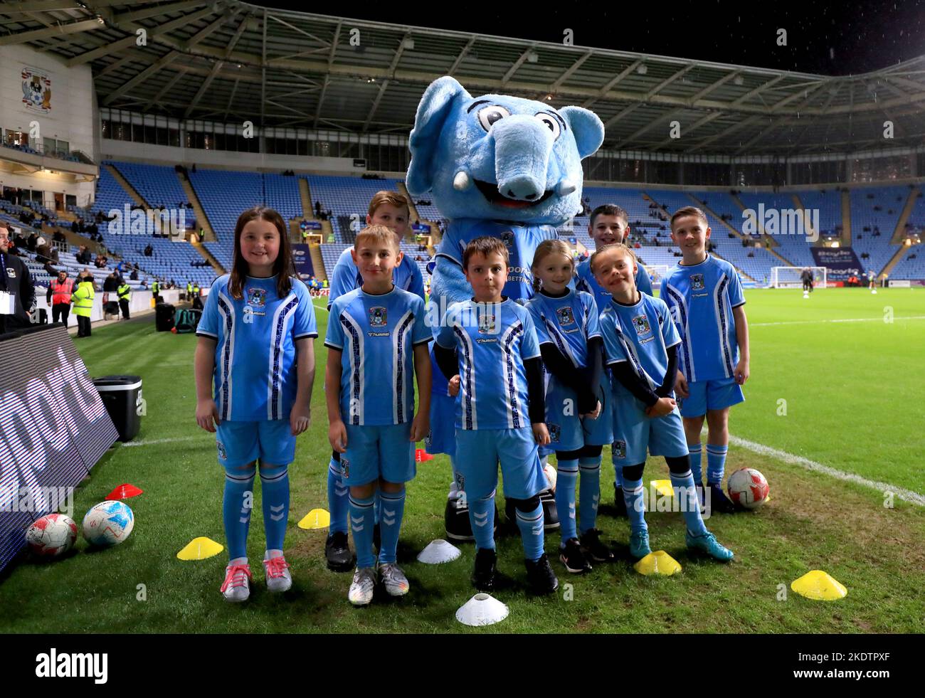 Match day mascots pose for a photo with Sky Blue Sam ahead of the Sky ...