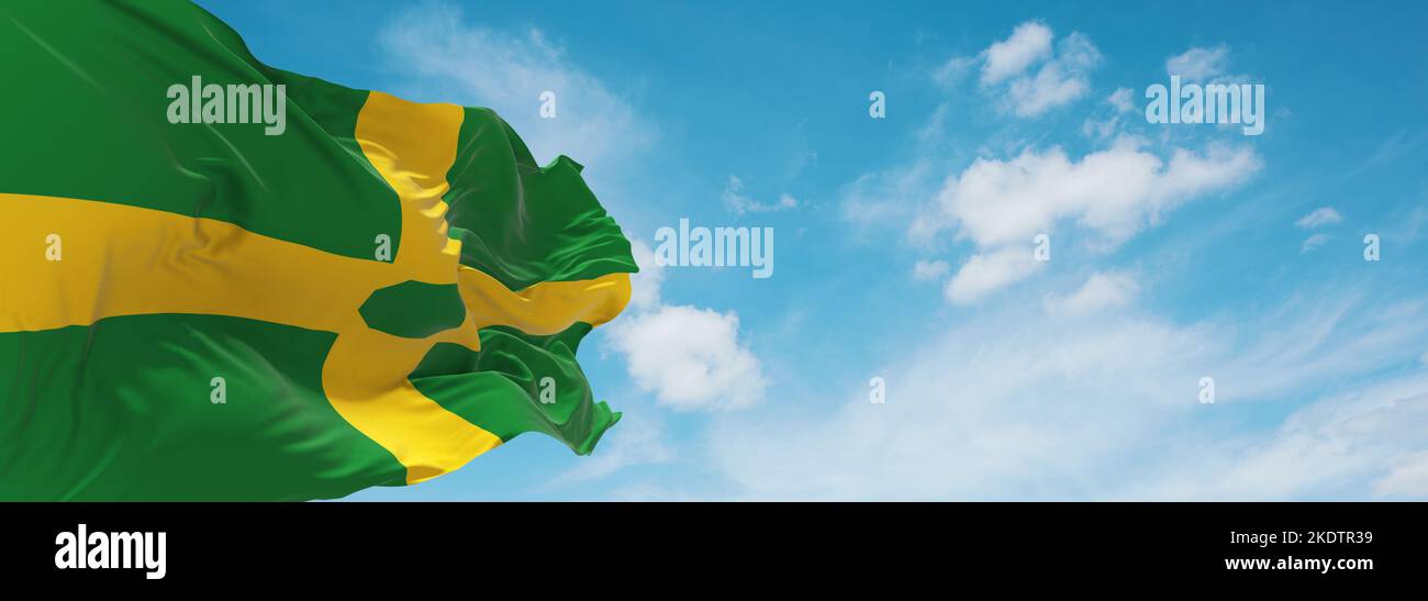 official flag of Patillas untied states of America at cloudy sky ...
