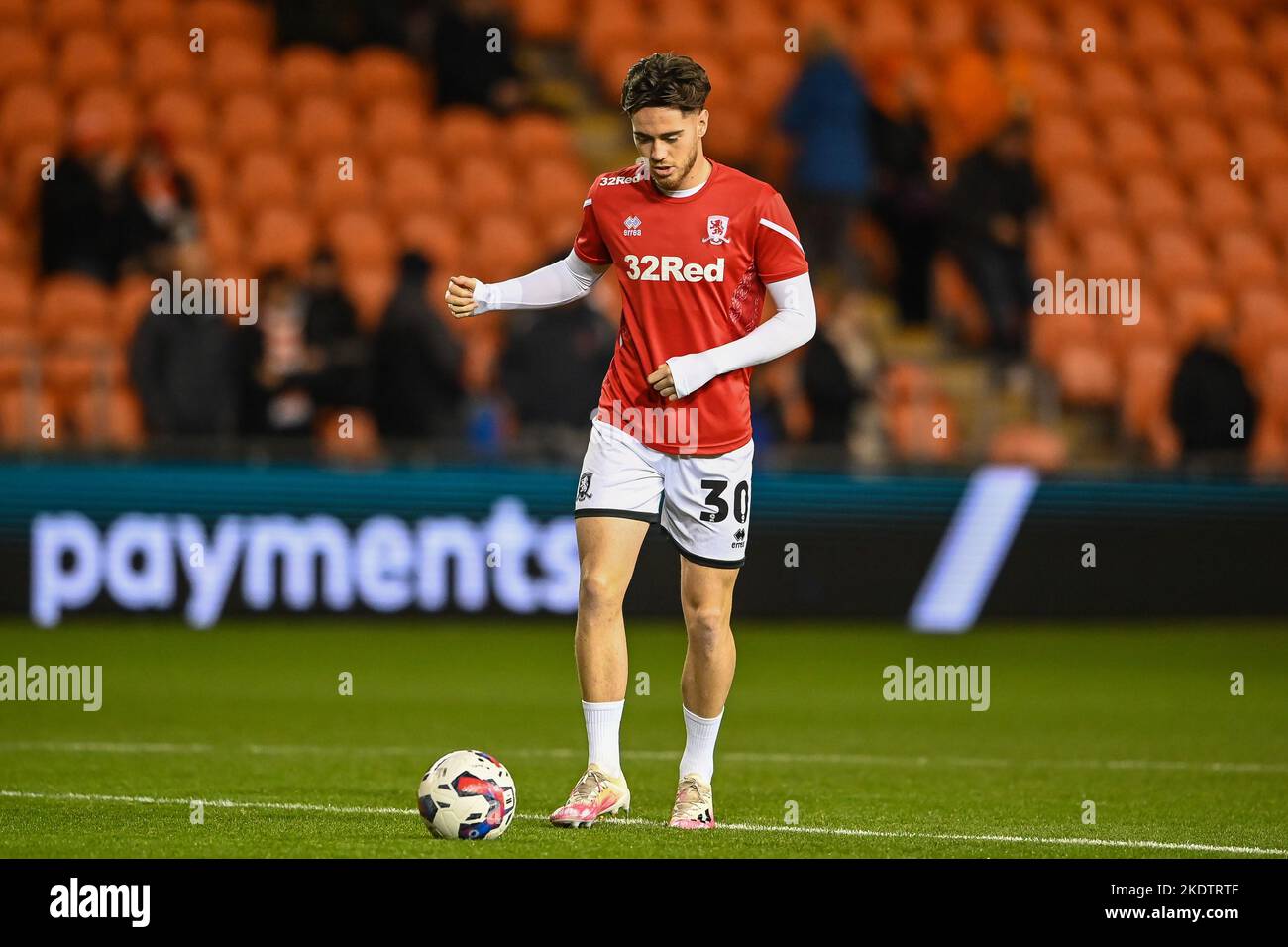 Hayden Hackney #30 of Middlesbrough during the pre-game warmup ahead of ...