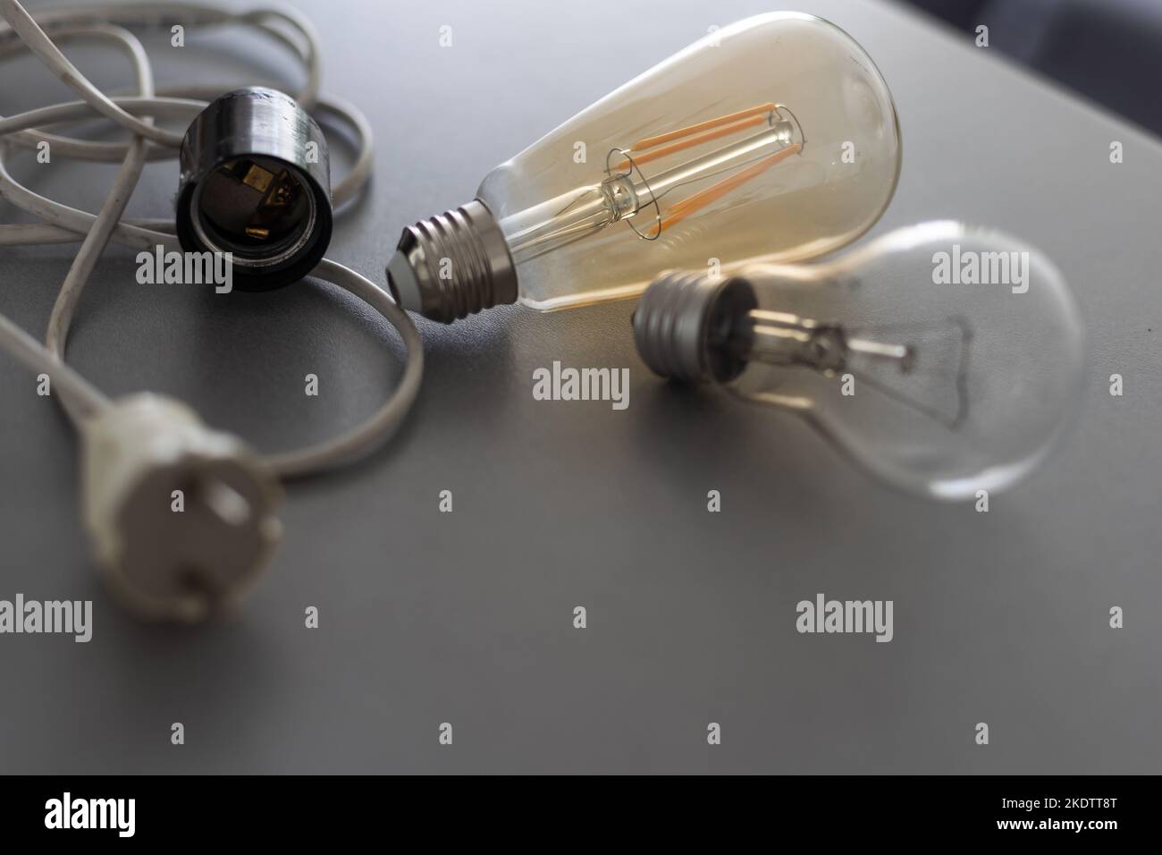 Lamp socket in black color for lamp bulb lamp on gray background, lamp ...