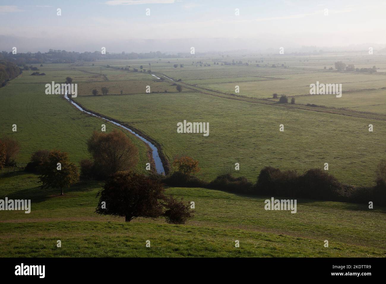 Southlake Moor and draining ditch from Burrow Mump, Burrowbridge ...