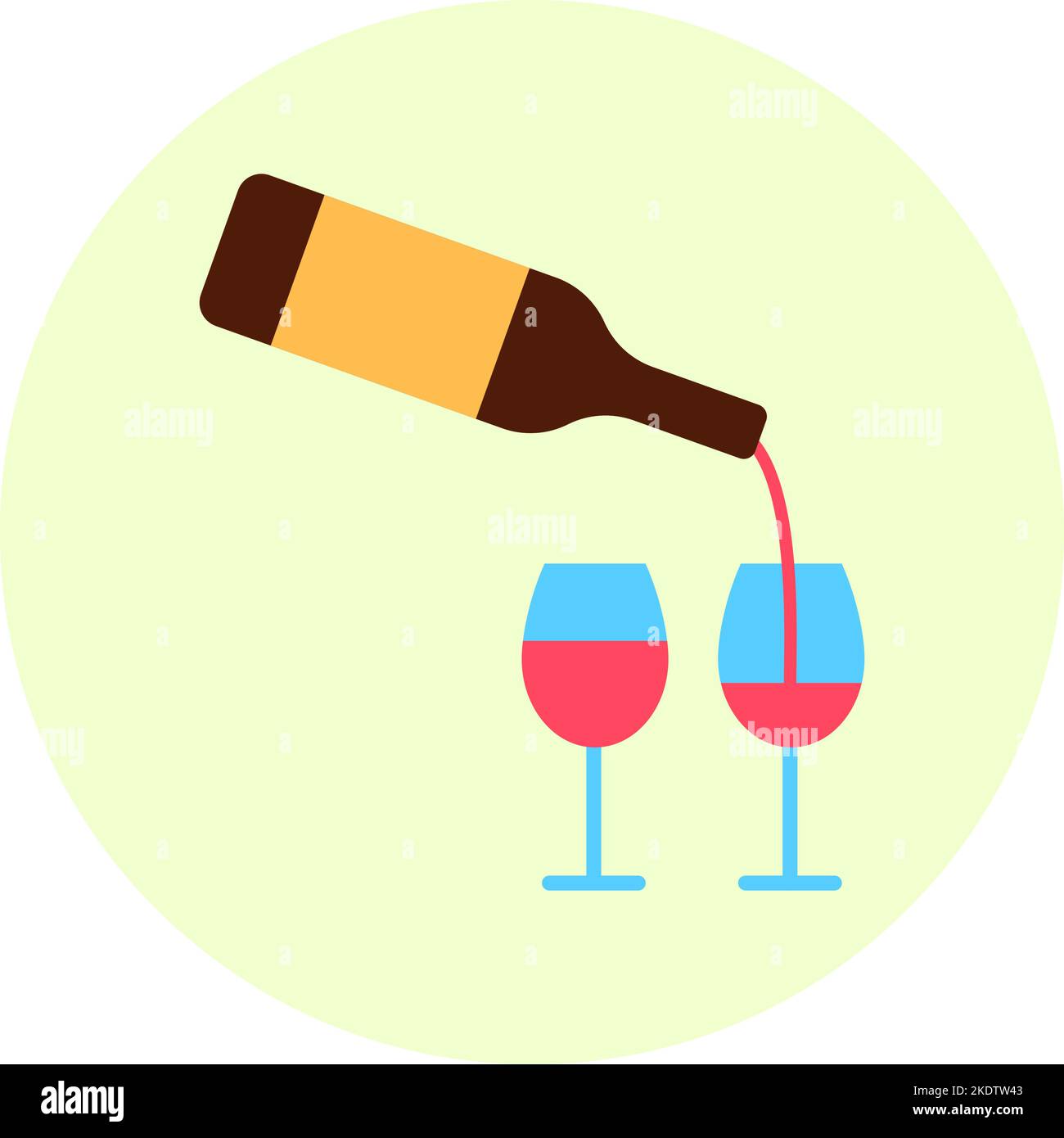 Red wine bottle, two glasses circle flat line icon Stock Vector Image ...