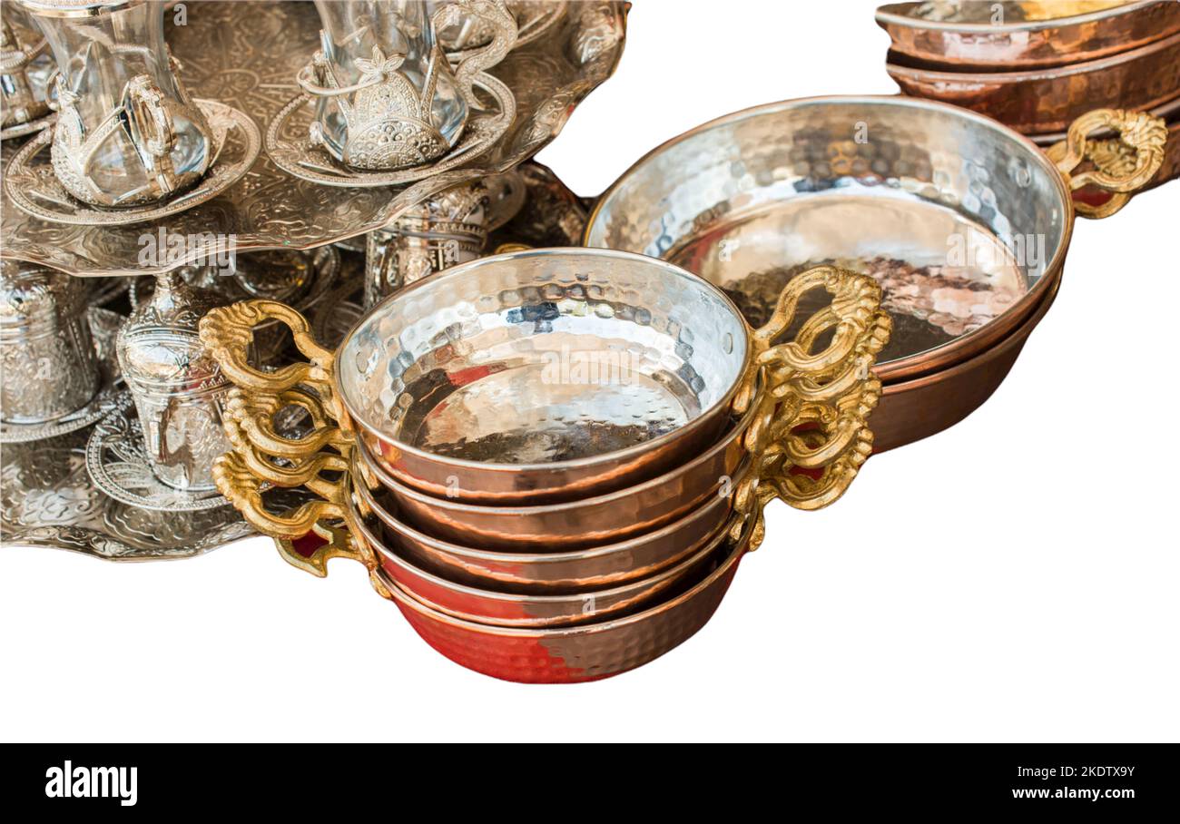 Copper utensils for working in the kitchen Stock Photo - Alamy