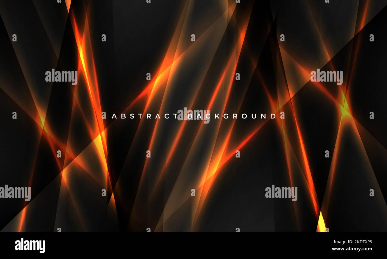 Black abstract background with glowing orange light lines. Modern ...
