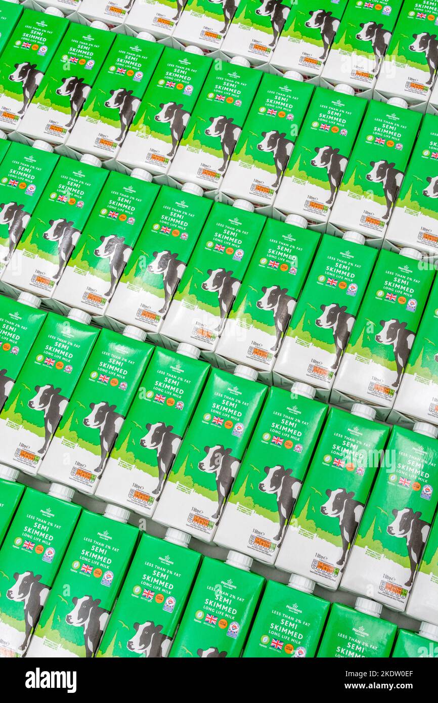 1 Litre paper carton units of Morrison's own-label long-life UHT semi ...