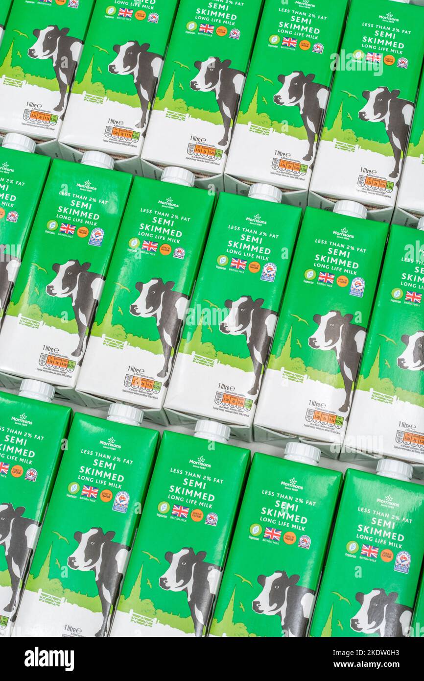 1 Litre paper carton units of Morrison's own-label long-life UHT semi ...
