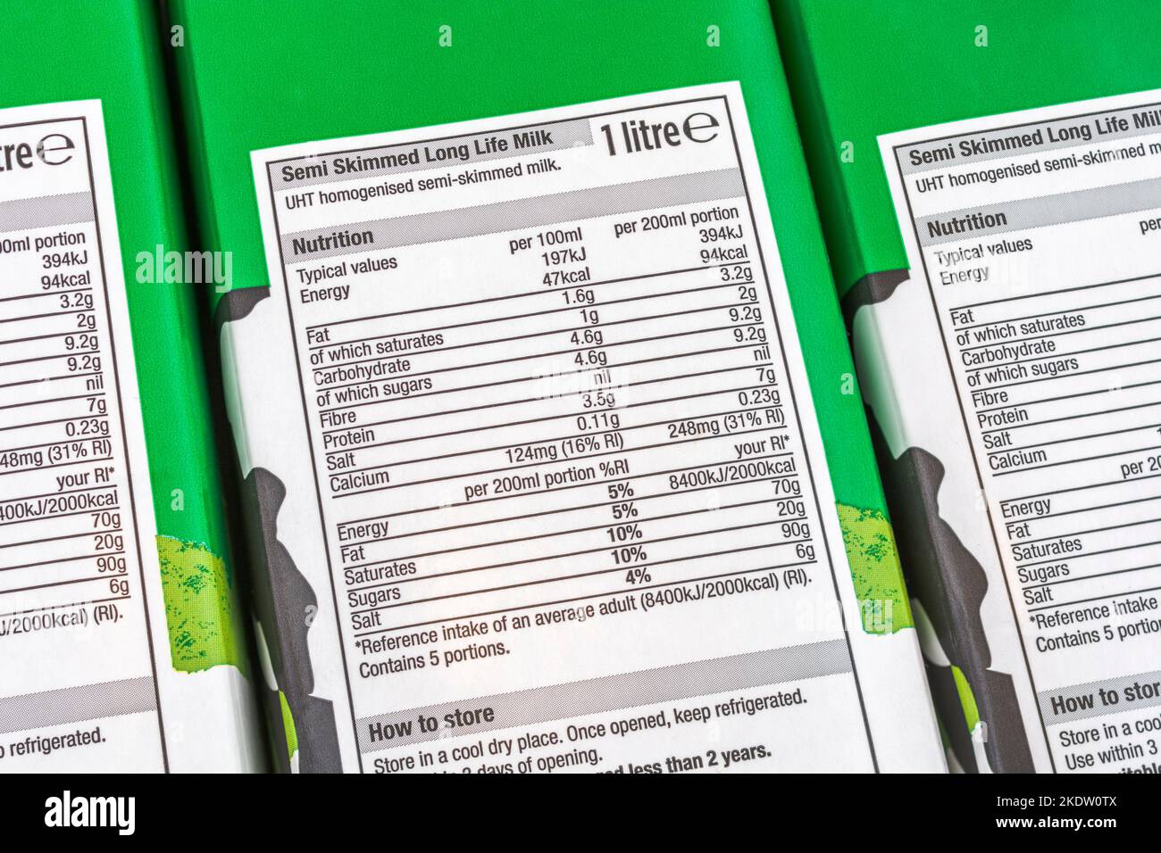 Shot of nutrition label of Morrison's own-label long-life UHT semi ...