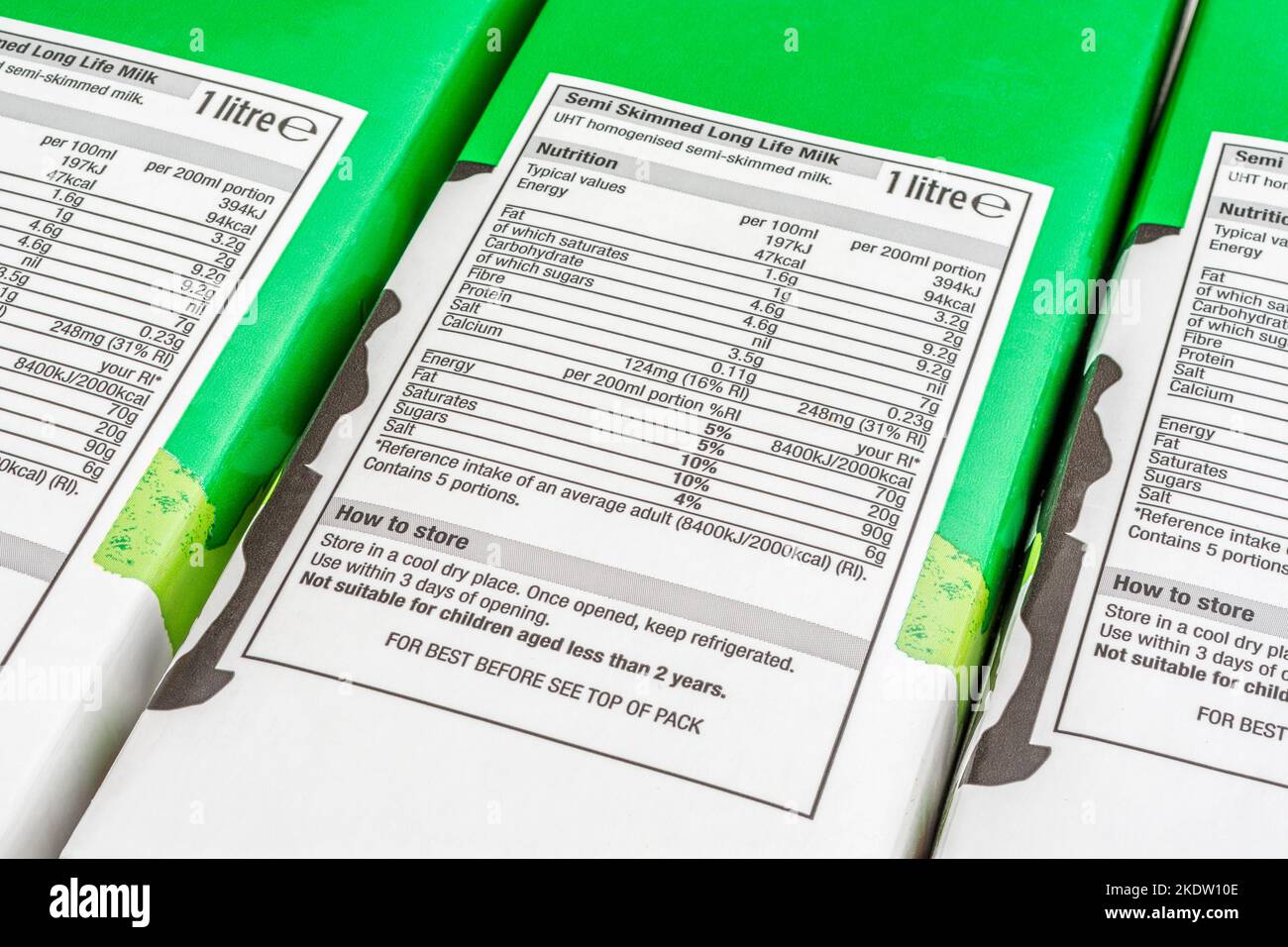Shot of nutrition label of Morrison's own-label long-life UHT semi ...