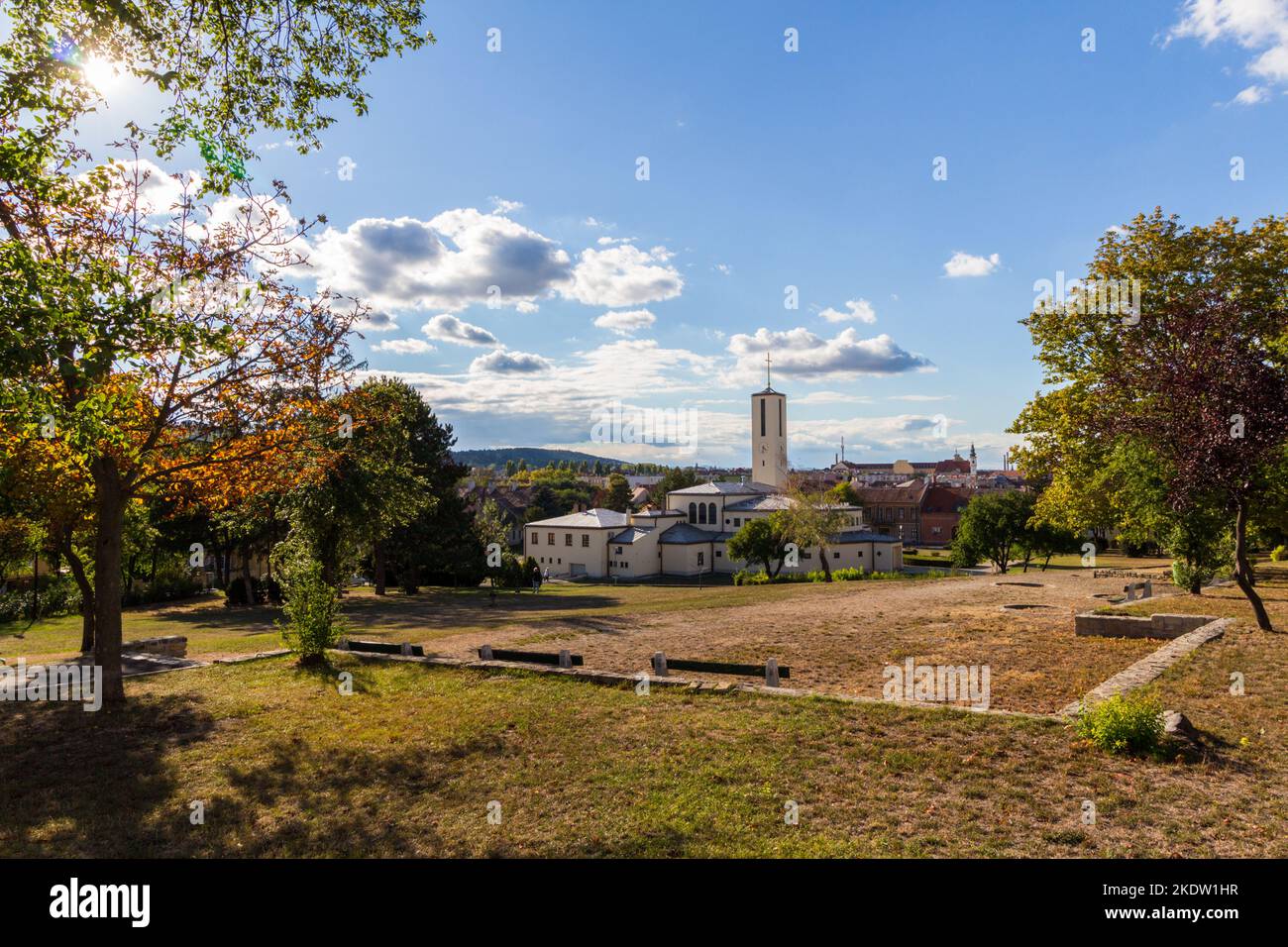 Szent Istvan park with Szent Istvan Plebania (catholic church), Kuruc ...