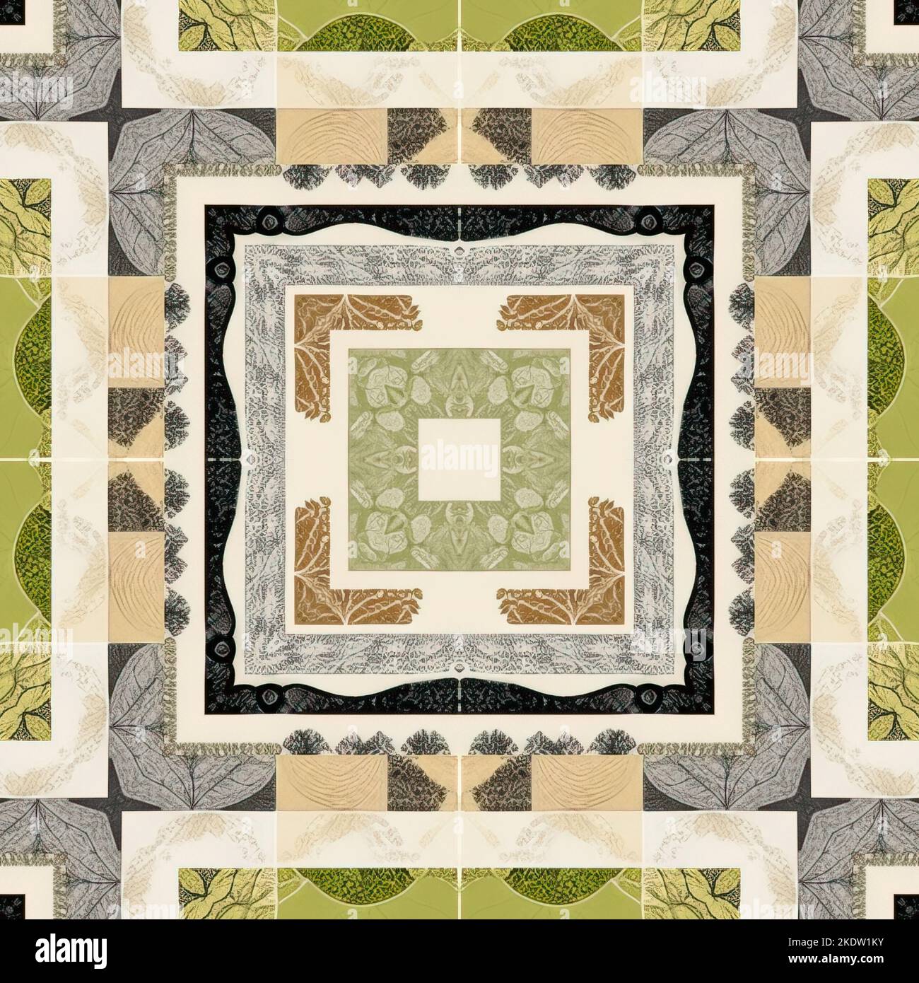 Forest green decorative damask seamless pattern. Geometric kaleidoscope ...