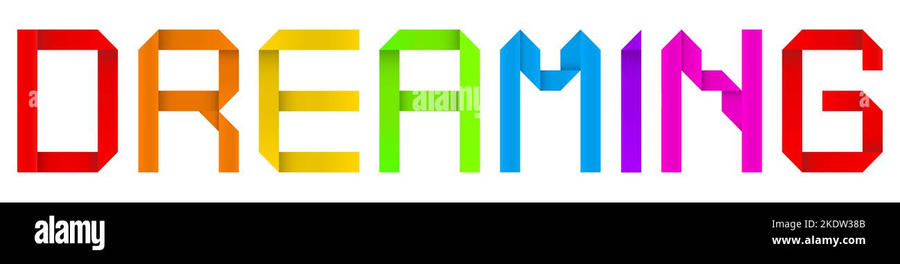 Concept or conceptual paper origami font forming the word DREAMING ...