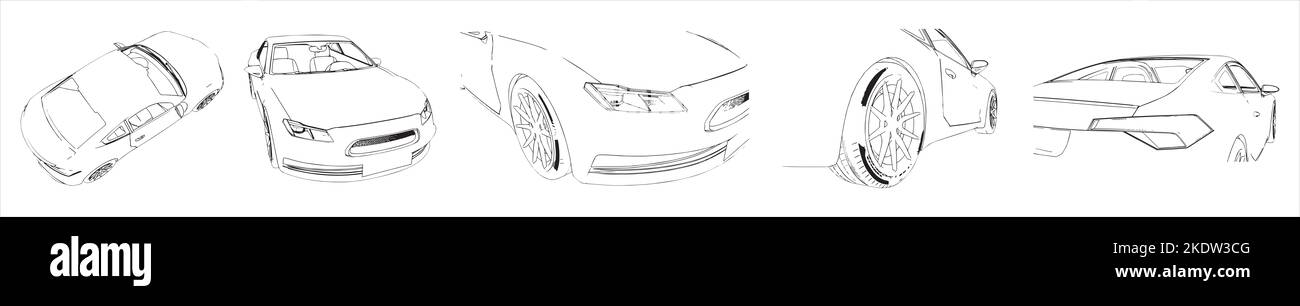 Concept or conceptual set of an urban sport car sketches from different ...