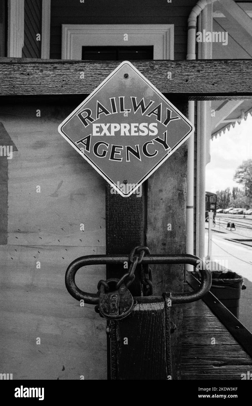 Luggage and freight stacked on a cart outside the Conway Scenic ...