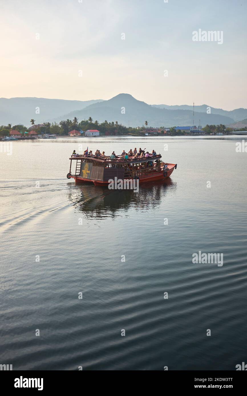 Evening River Boat Cruise along the river front in Kampot Cambodia ...