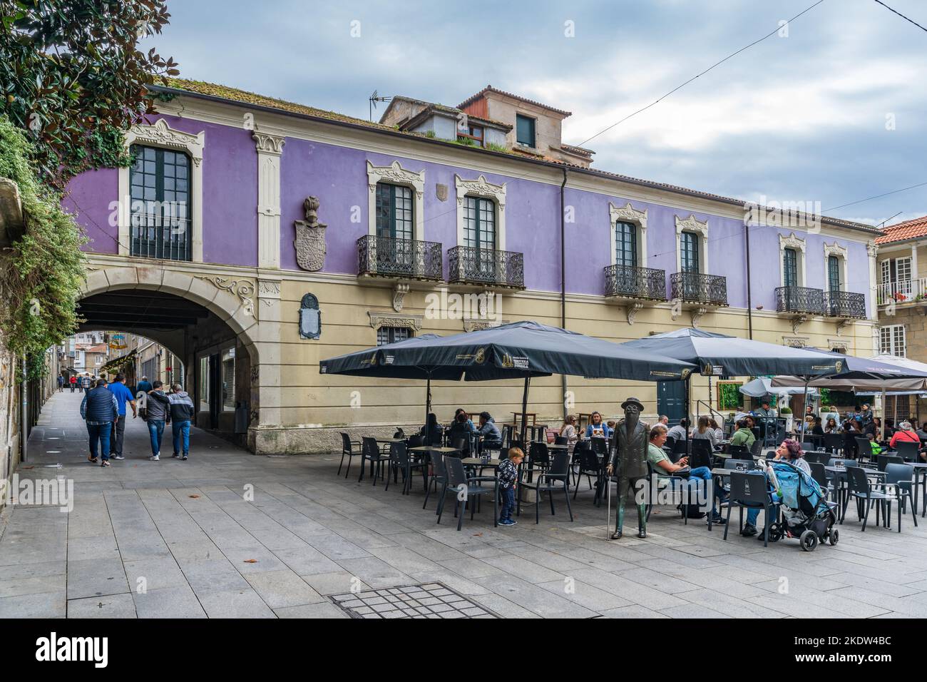 Pontevedra, Spain, October 9, 2022. People having drinks in a central ...