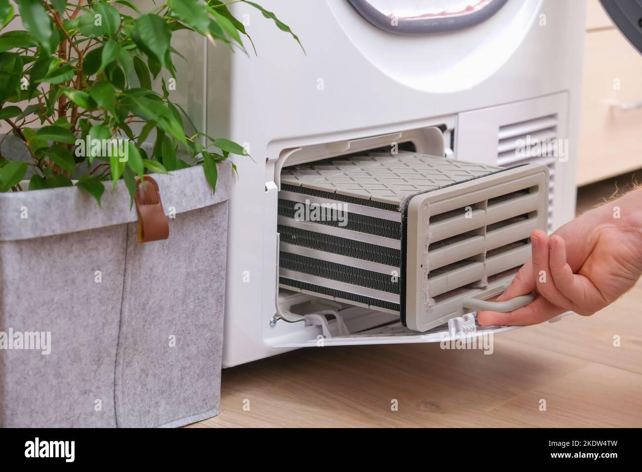 Drying machine with a full filter of lint, hair, dust, wool after the ...