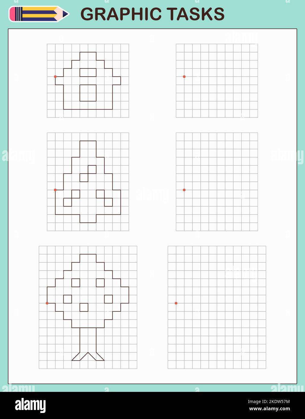 Graphic tasks by cells. Educational games for kids Stock Vector Image ...