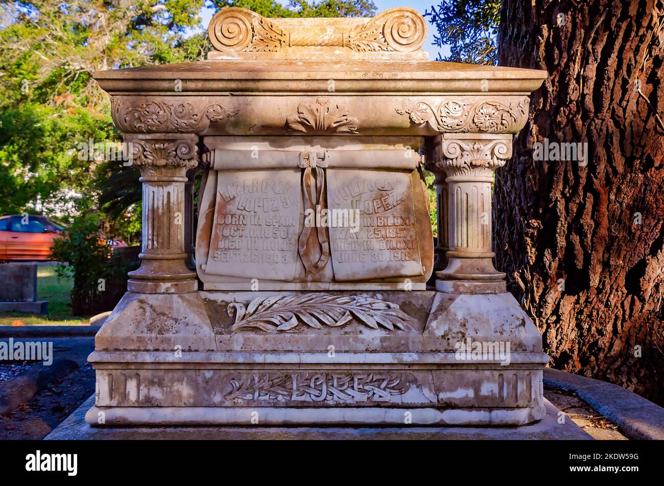 The headstone of Lazaro Lopez and Julia Lopez is pictured at Old Biloxi ...