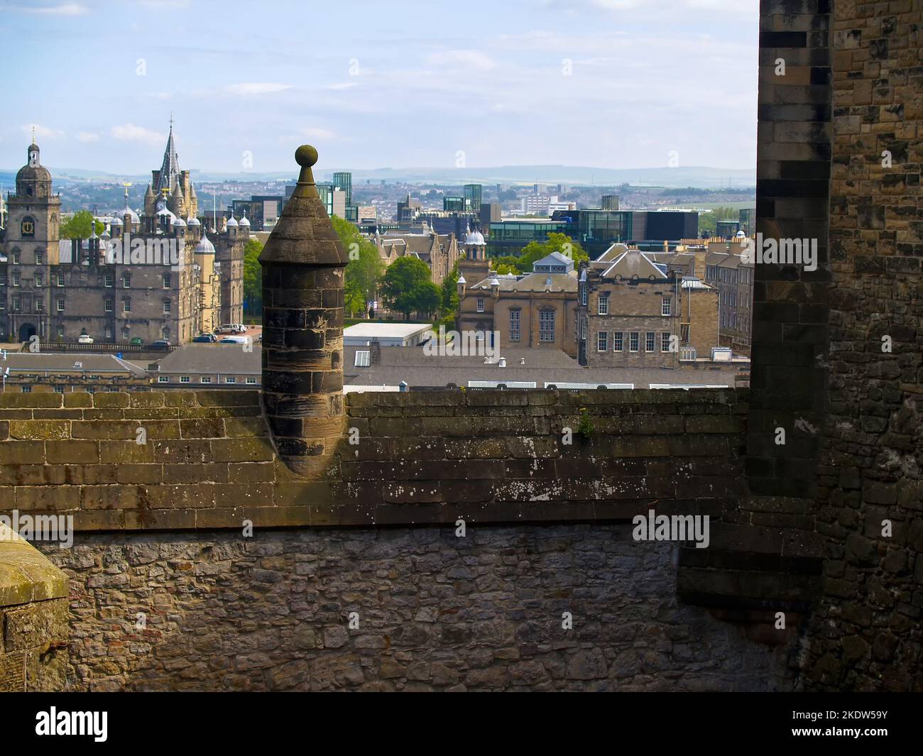 Edinburgh city rooftops and building viewed from castle parapet Stock ...
