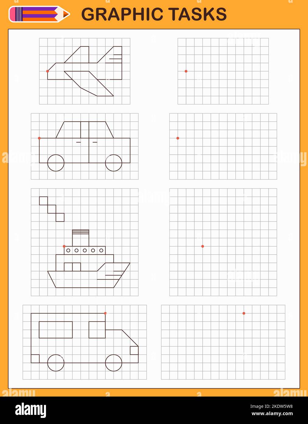 Graphic tasks by cells. Educational games for kids Stock Vector Image ...