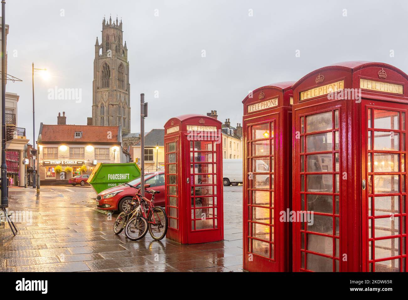 Market Place at dusk showing St Botolph's Church (The Stump), South ...