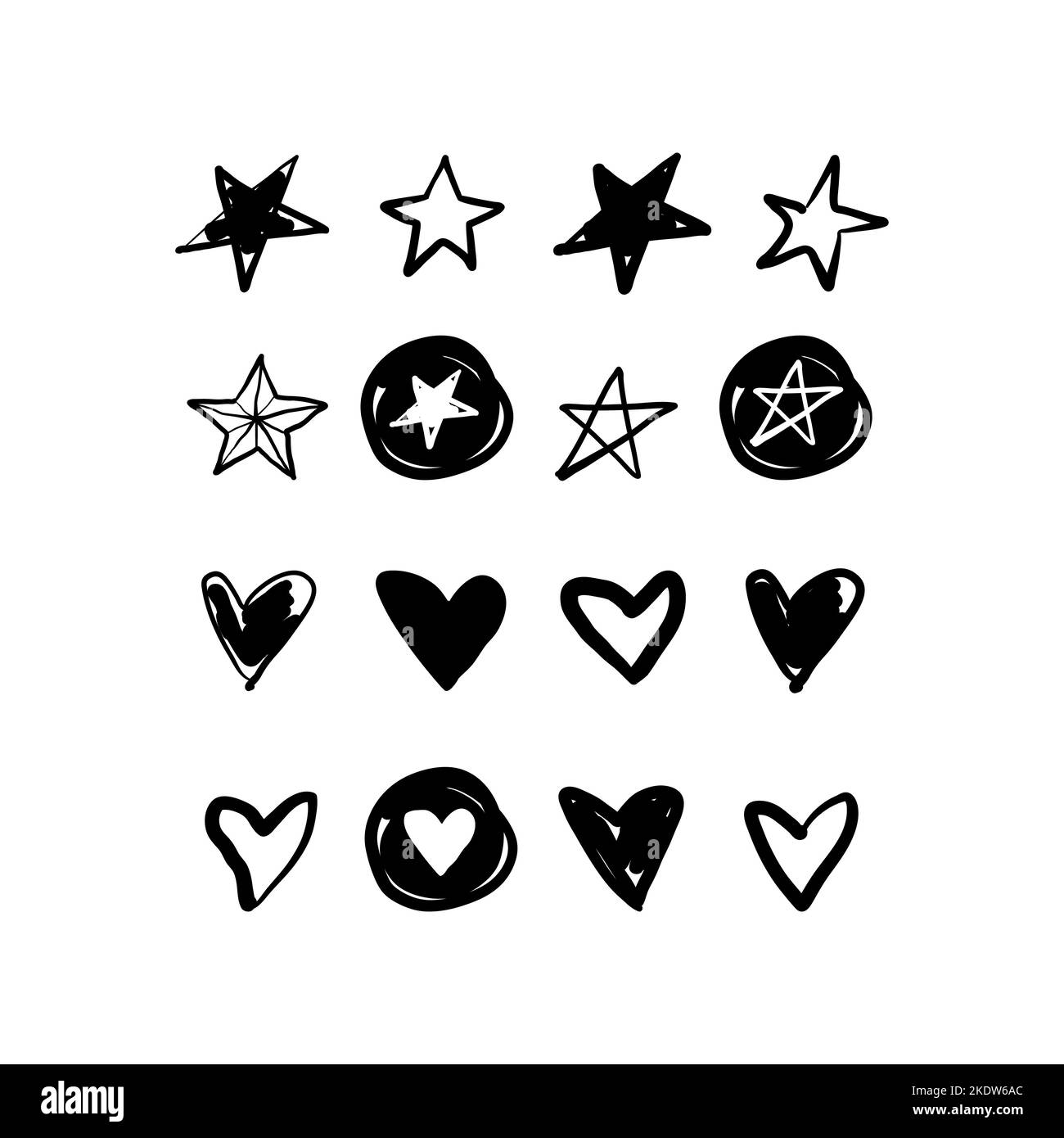 Stars and hearts hand drawn doodle set Stock Vector Image & Art - Alamy