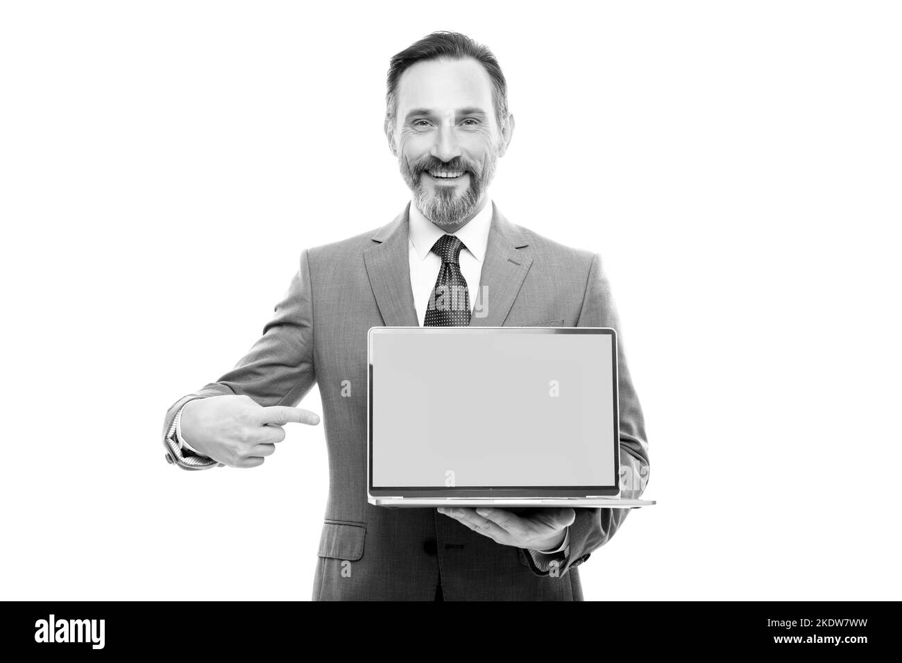 happy office worker pointing finger computer for copy space copy space ...