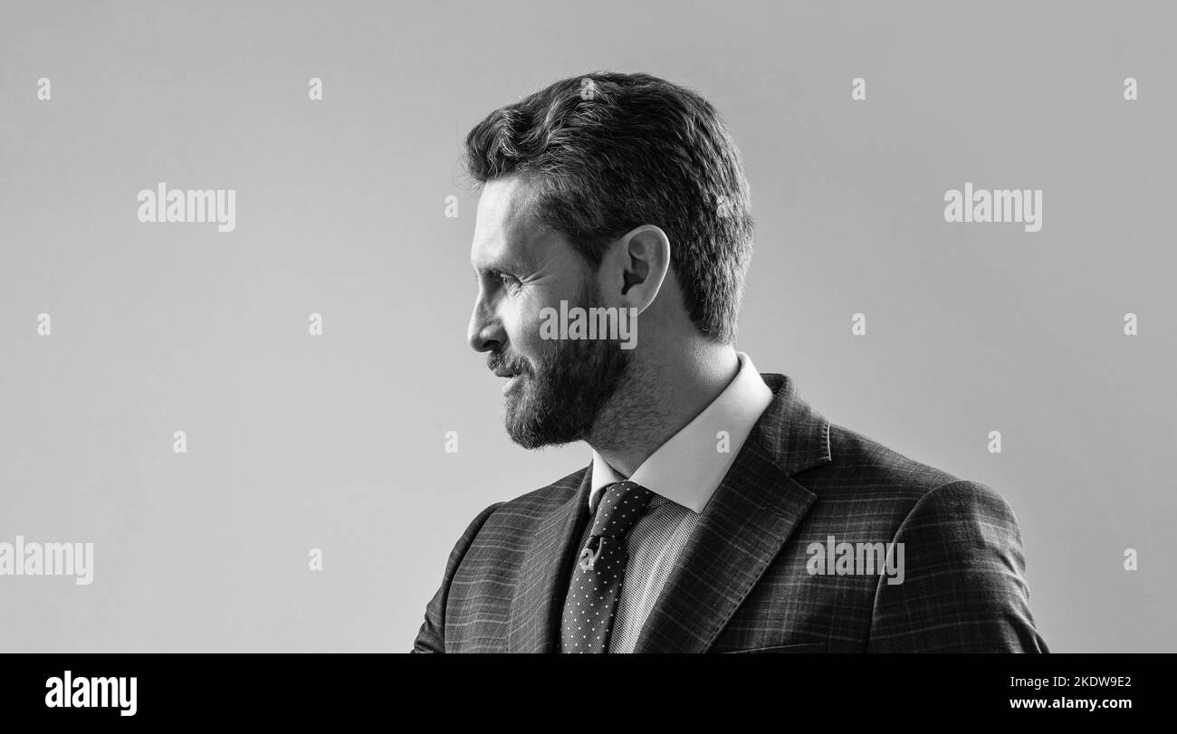 Profile portrait of happy business professional man smiling grey ...