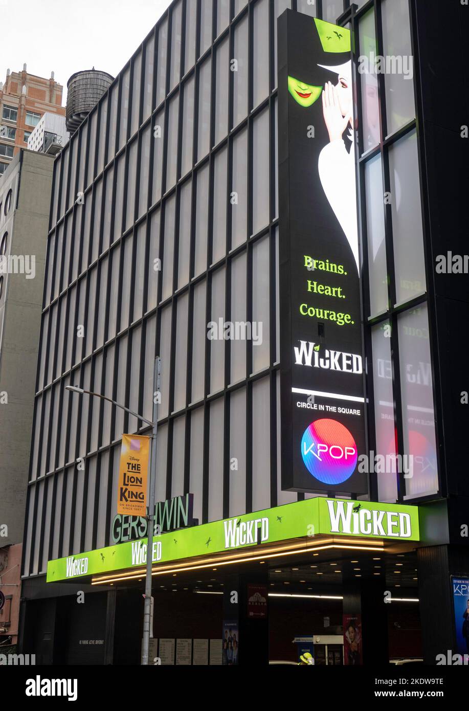 "Wicked" and "Kpop" marquee, at the Gershwin theatre, NYC, USA 2022 ...