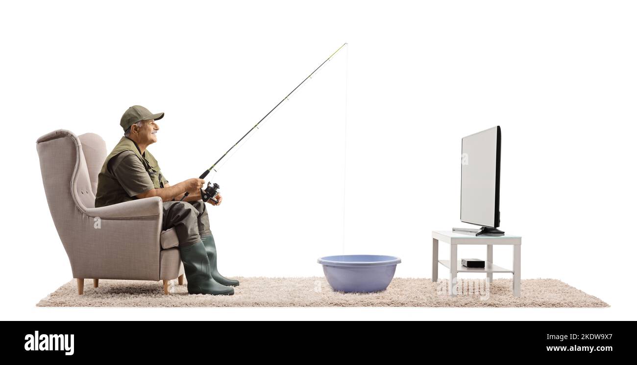 Man sitting in chair fishing hi-res stock photography and images - Alamy