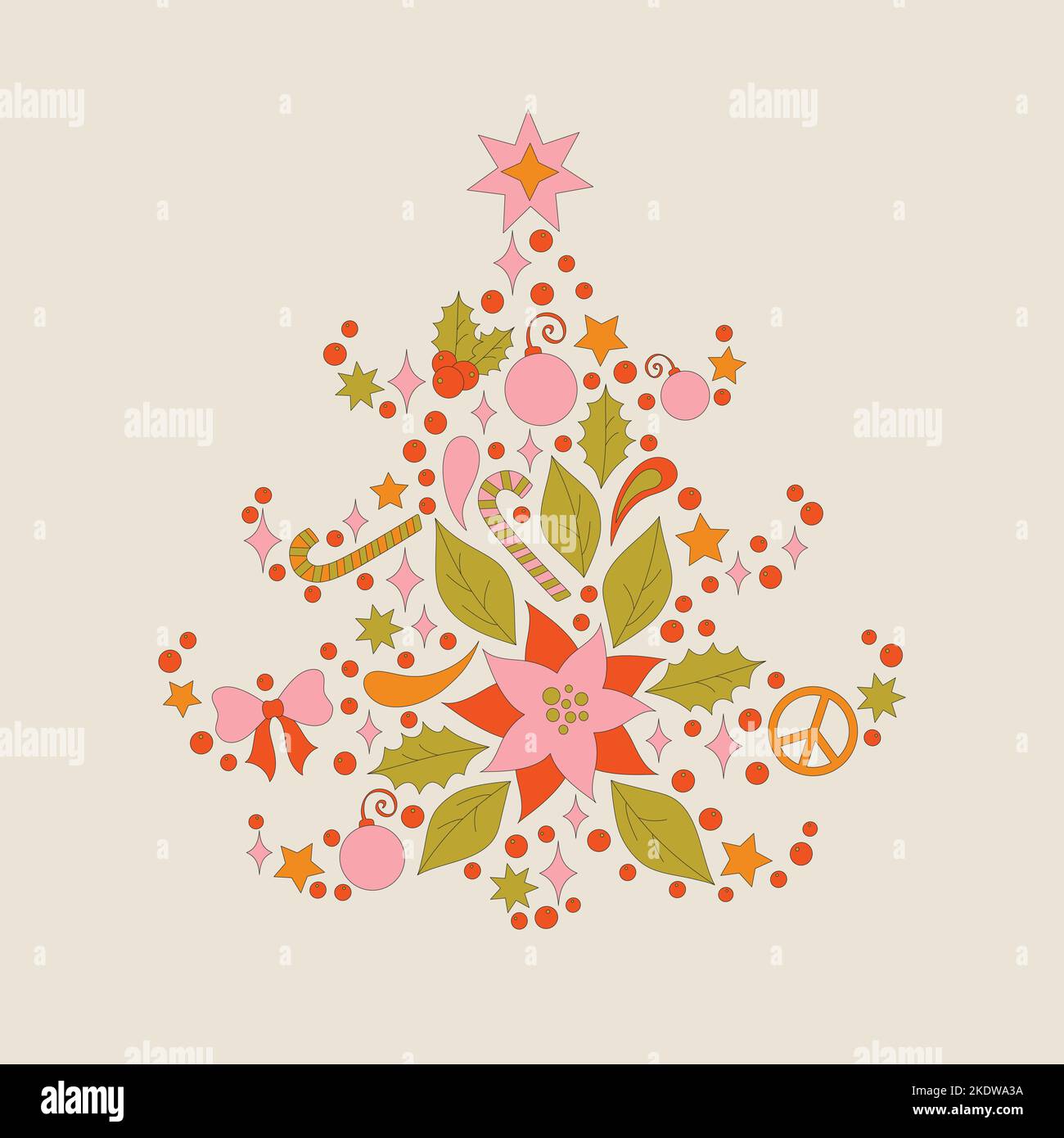 Retro frame with 70s style Christmas elements Stock Vector Image & Art ...