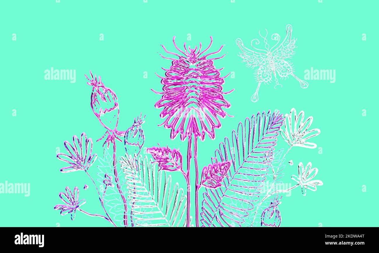 abstract bouquet flower and butterfly, 3d contour, 3d rendered Stock ...