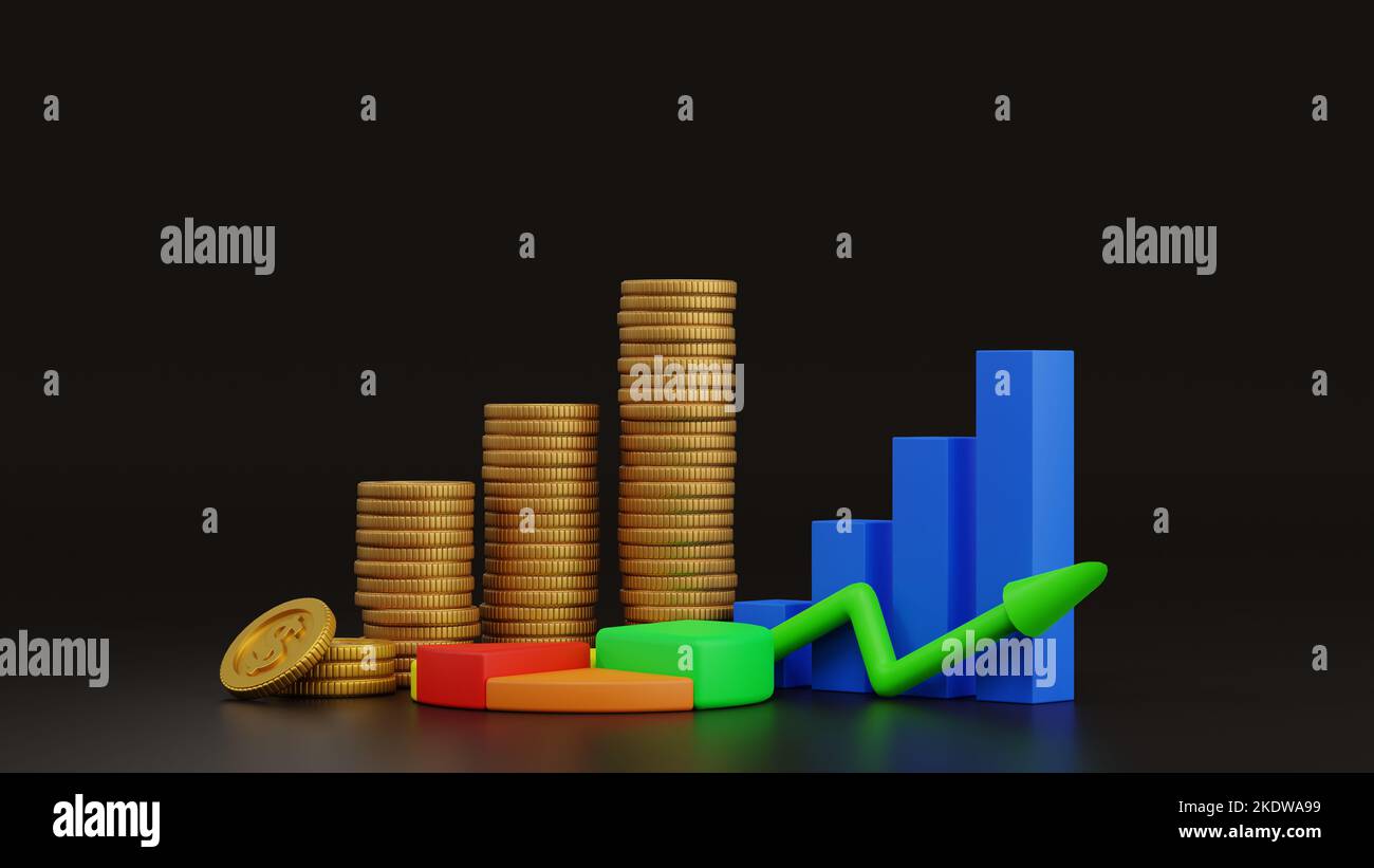 Business graph or bar chart diagram with stack of gold coin. Growth business and financial ...