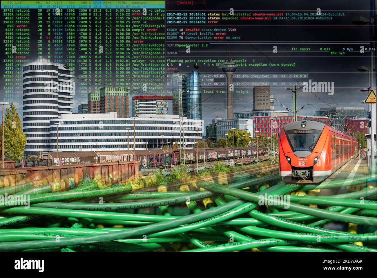 Symbolic image Critical infrastructure, skyline of Düsseldorf, media ...