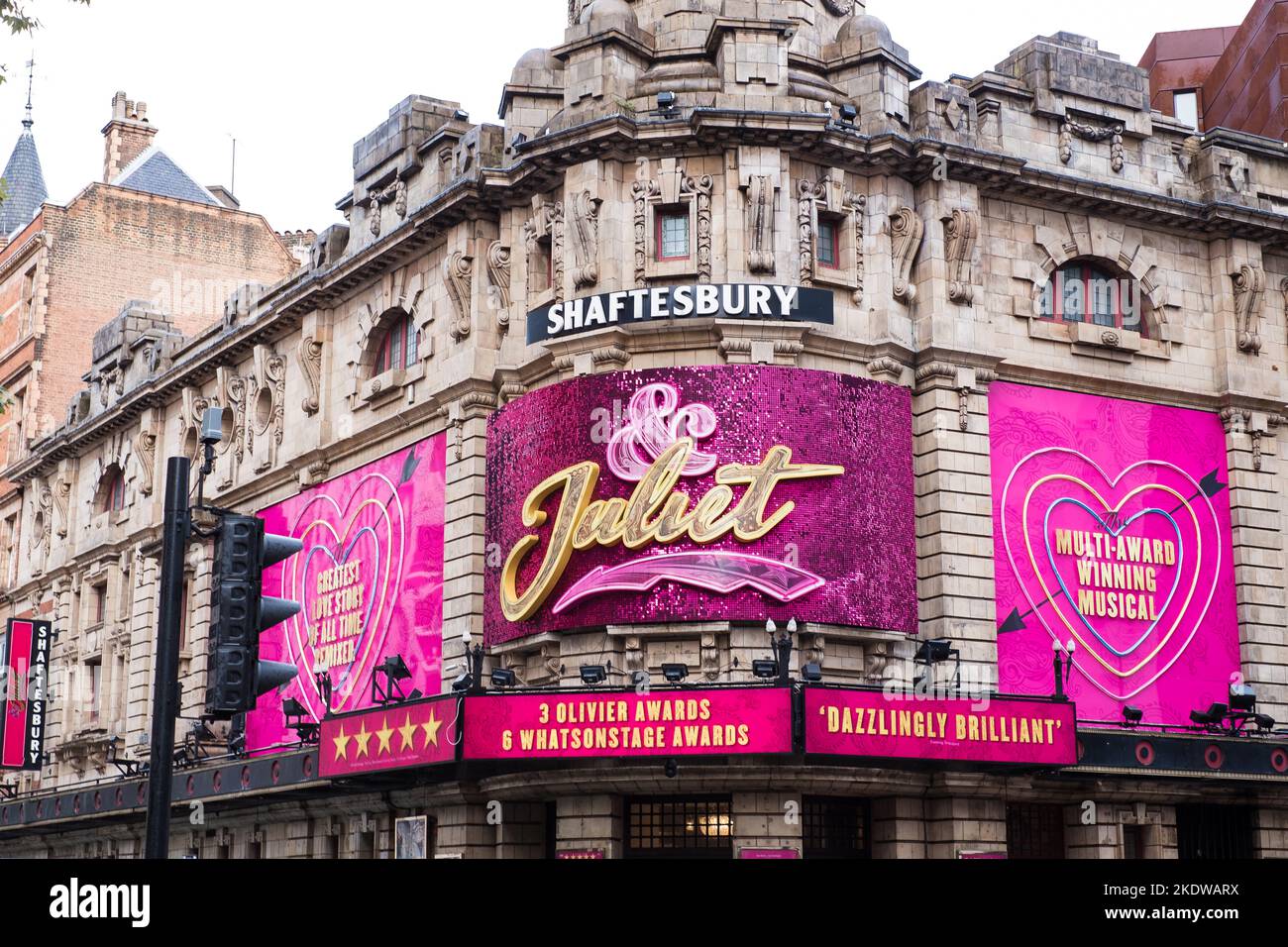 London, UK - 05.11.2022: "& Juliet" musical play neon sign on ...