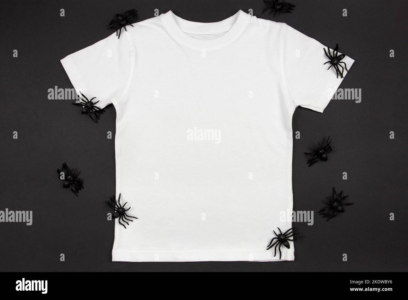 Halloween White Womens Cotton T Shirt Mockup With Spiders On Black